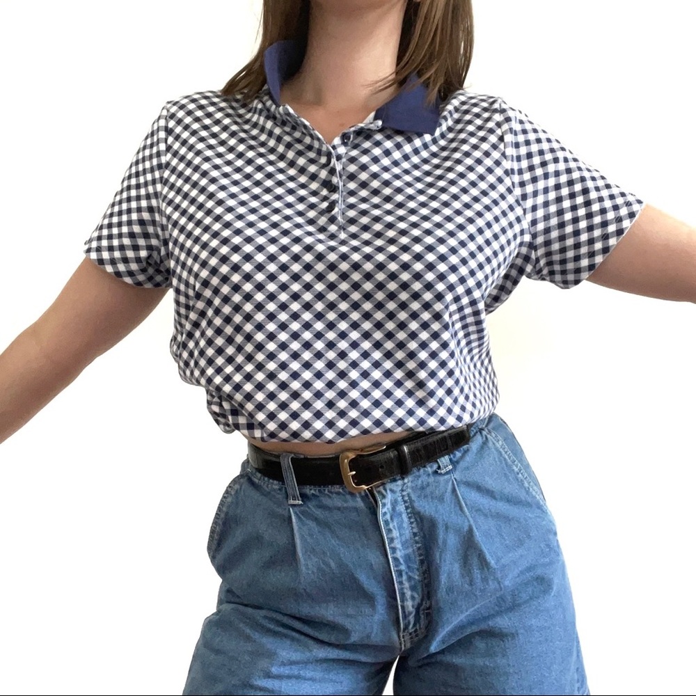 Navy And White Checkered Vintage Golf Style Oversized… - Gem
